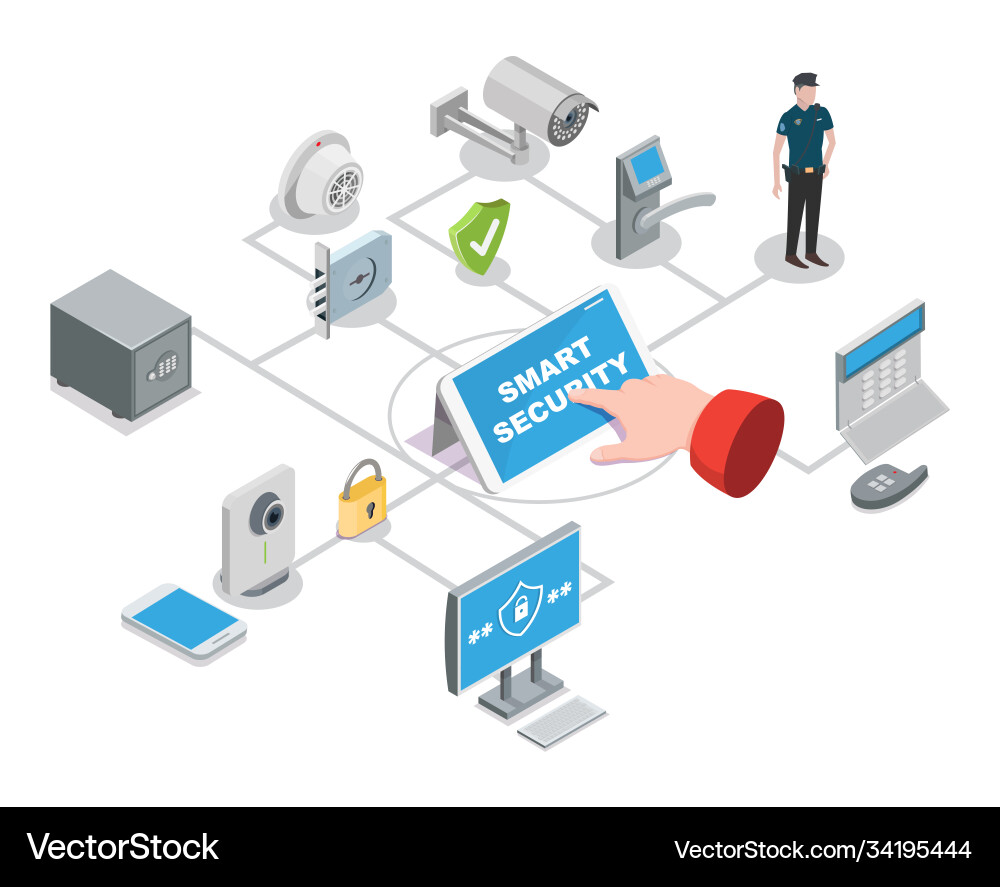 Smart home and office security system isometric Vector Image