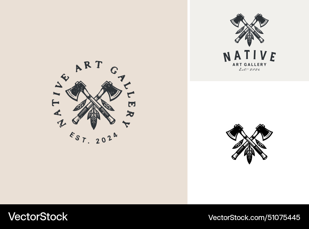 Crossed american native tomahawk indian axes logo Vector Image