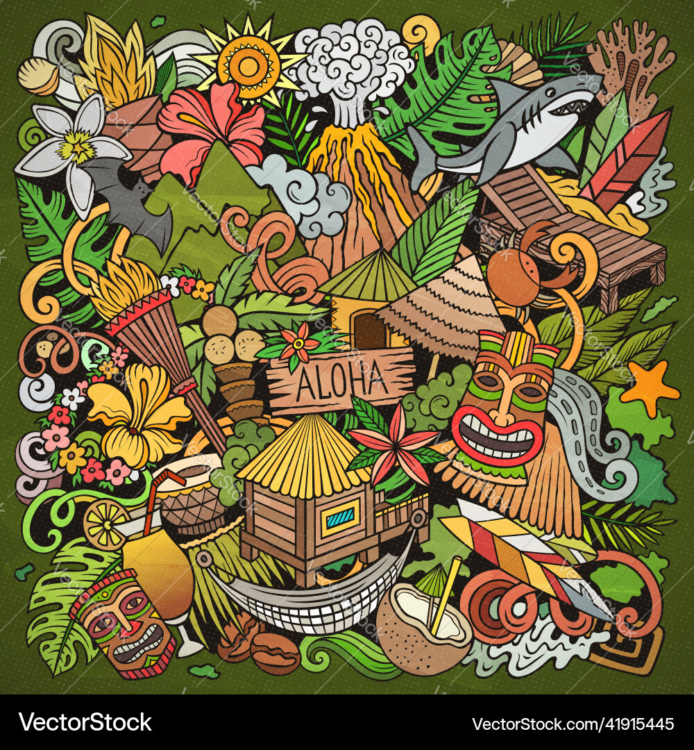 Hawaii cartoon doodles Royalty Free Vector Image