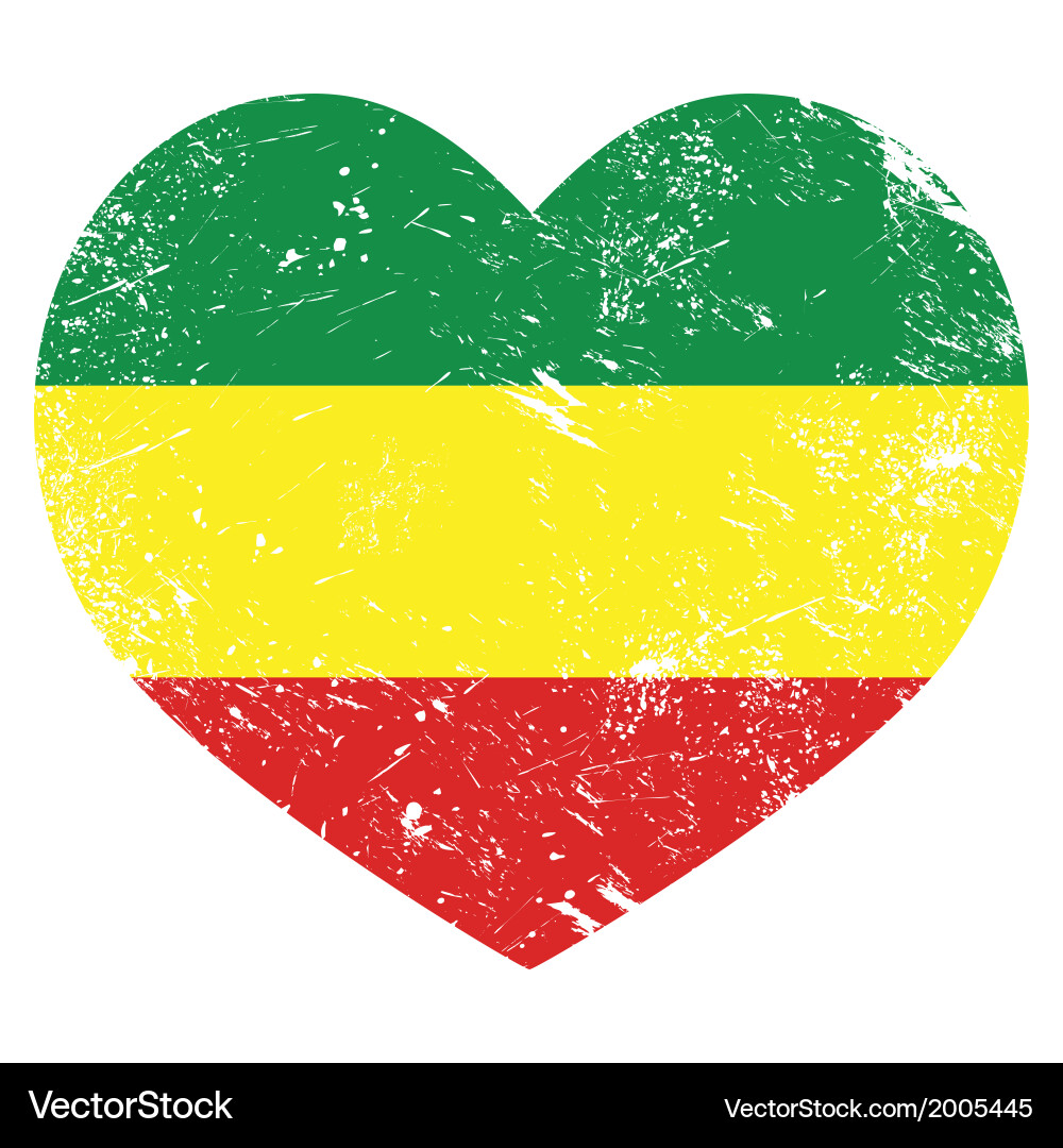 Rasta rastafarian retro heart shaped flag Vector Image