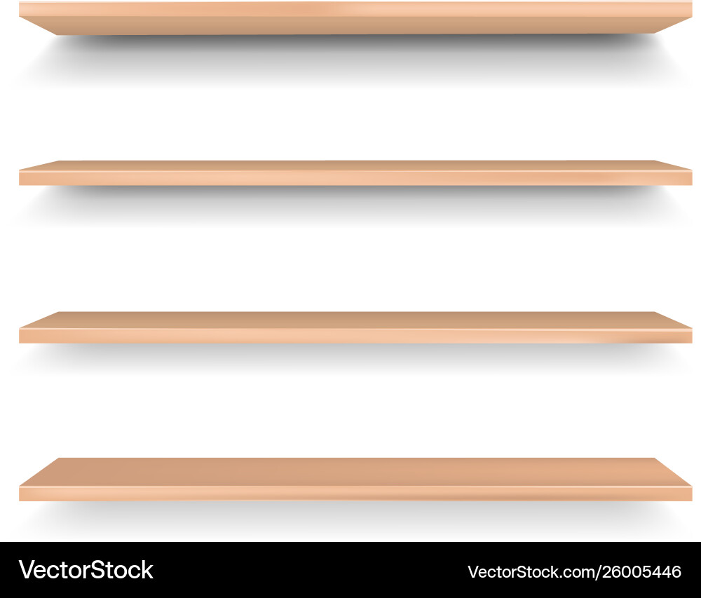 Empty wooden shelf isolated white background Vector Image