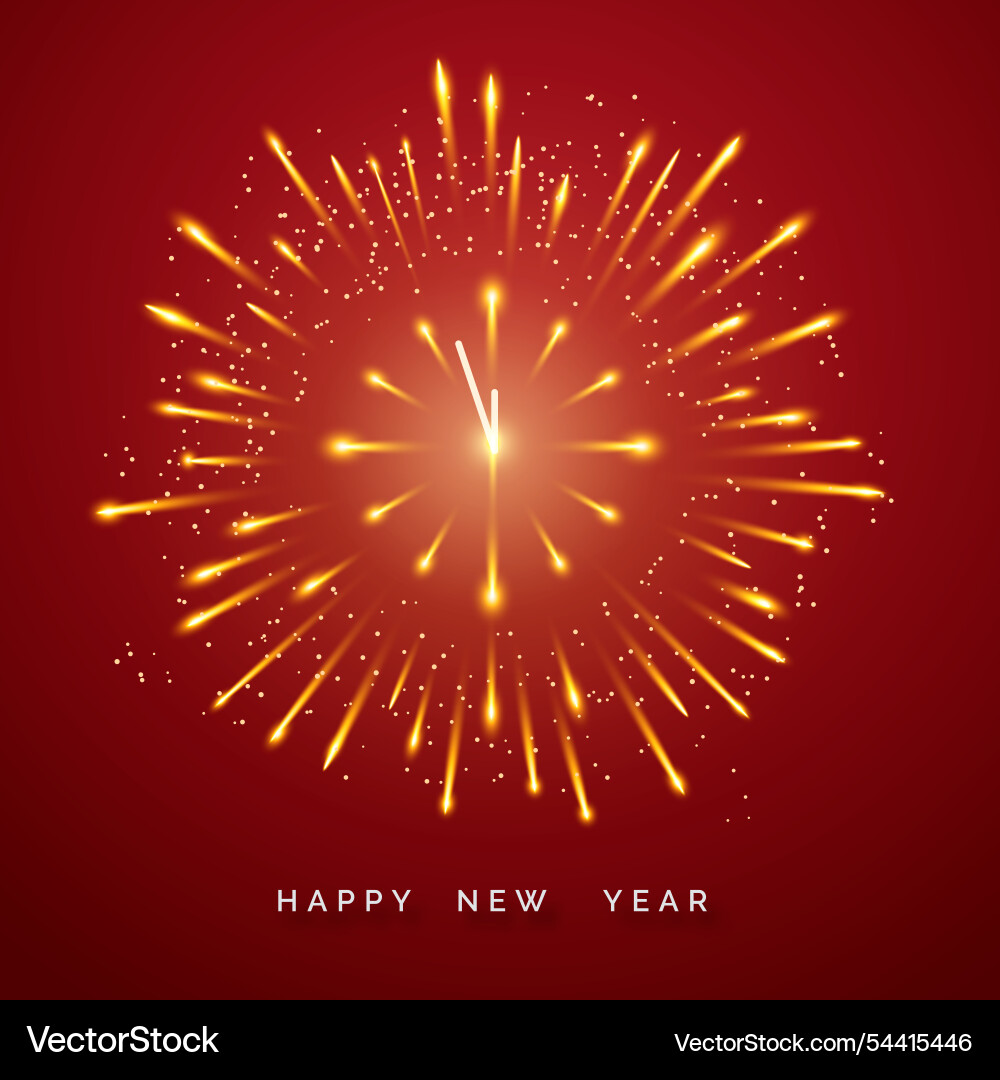 Fireworks burst around a clock striking midnight Vector Image
