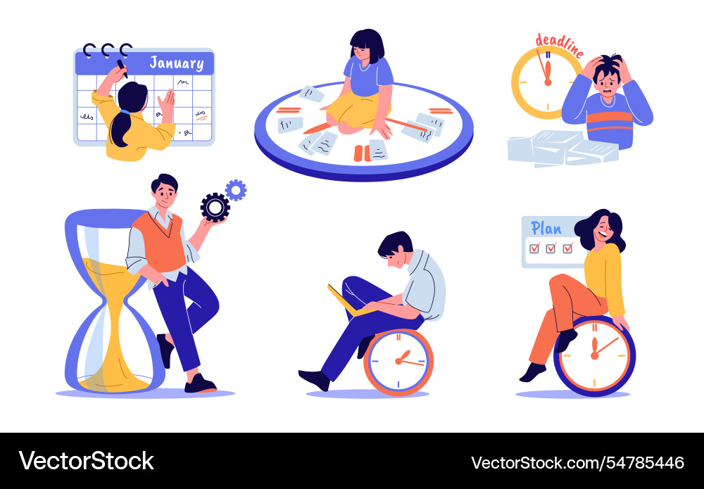 Time management clock calendar and work schedule Vector Image