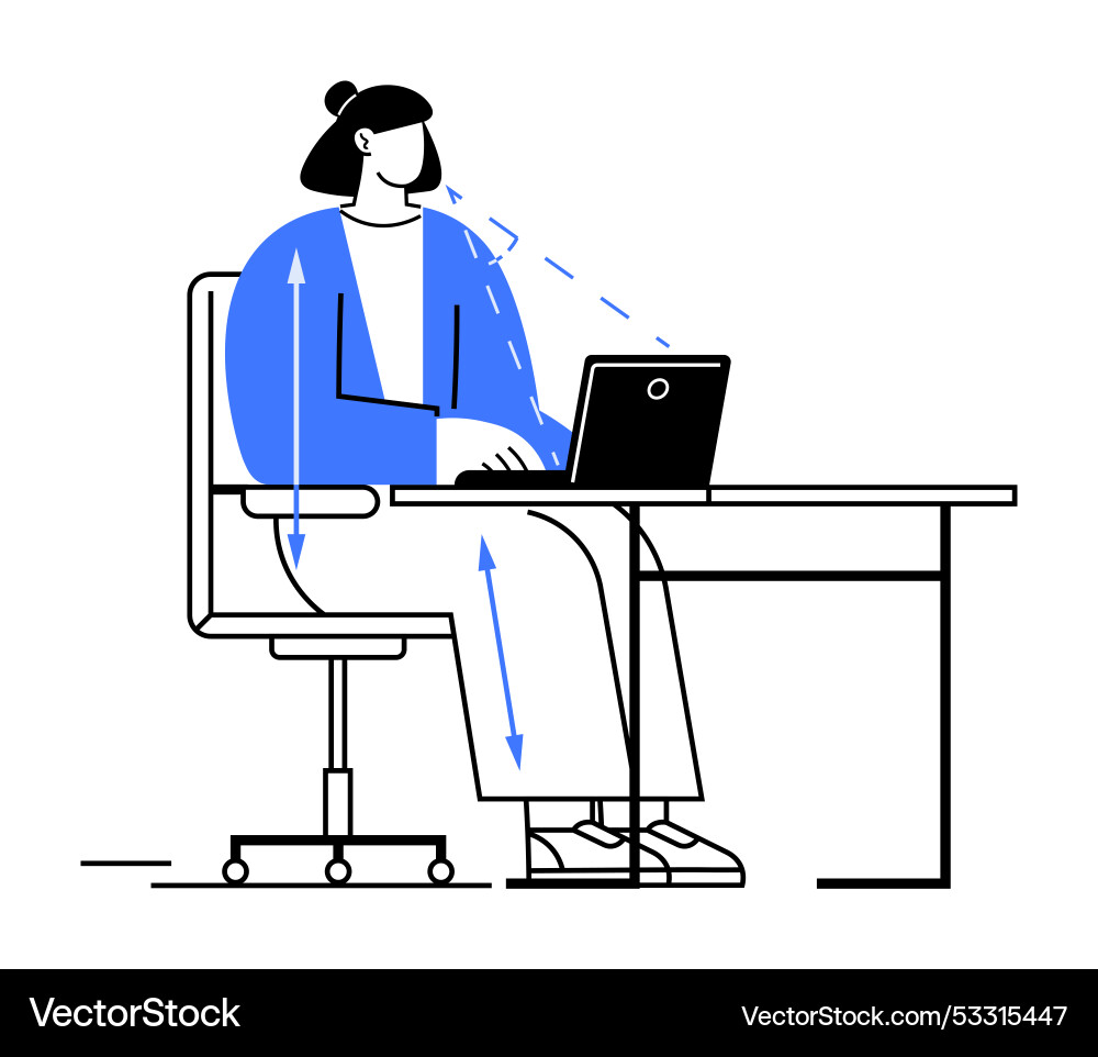 Ergonomic sitting posture at desk with laptop Vector Image
