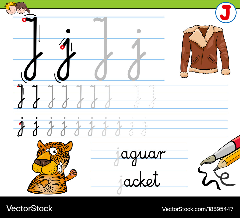 How to write letter j worksheet for kids Vector Image