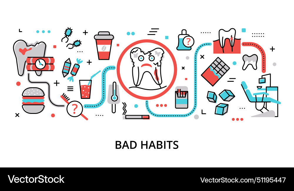 Infographic bad habits concept modern flat thin Vector Image