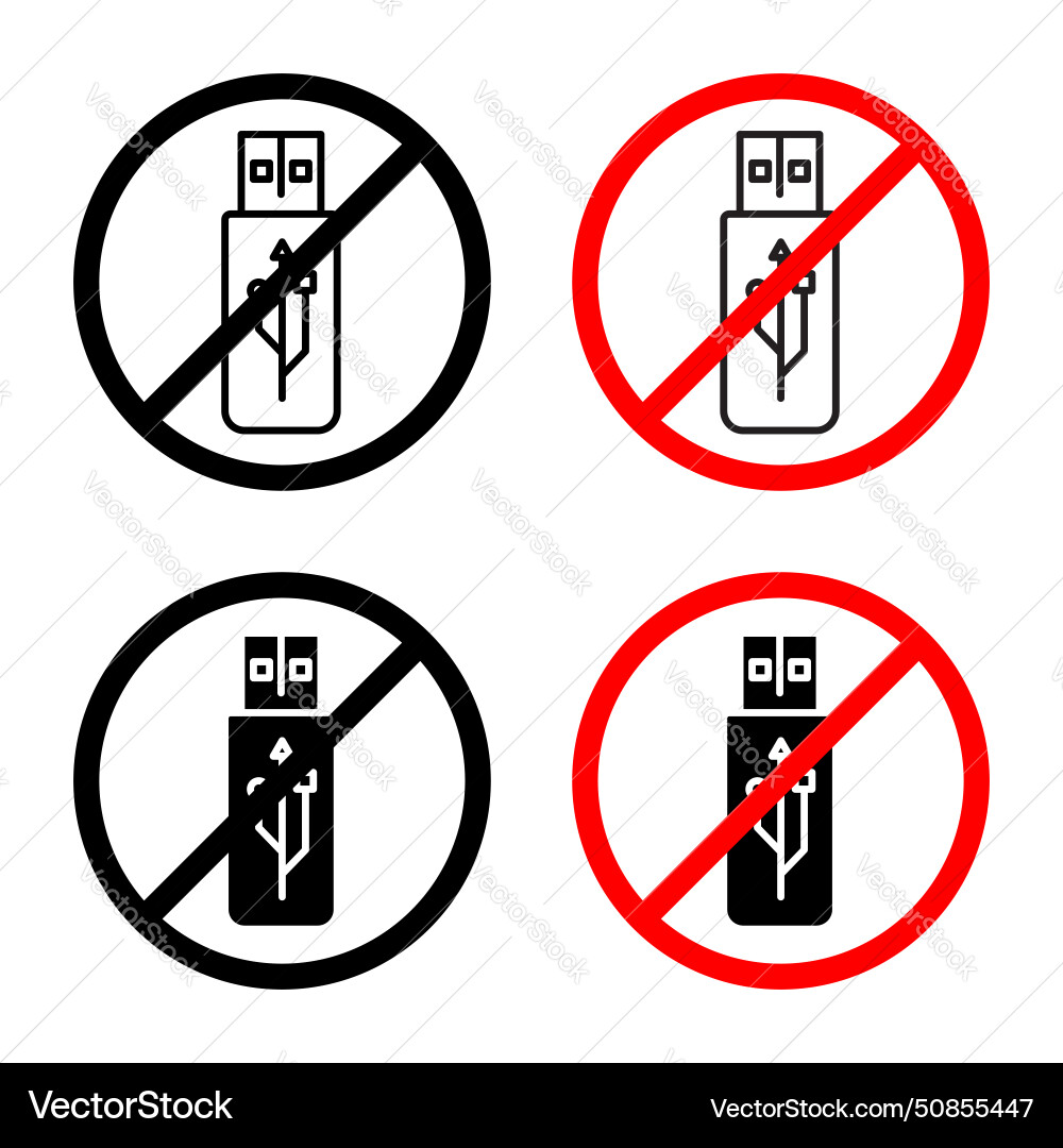 No usb flash drive sign icon set ban on digital Vector Image