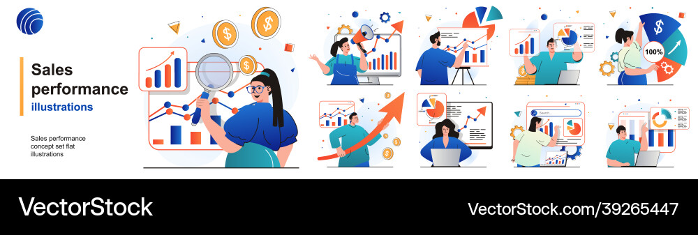 Sales performance isolated set financial profit Vector Image