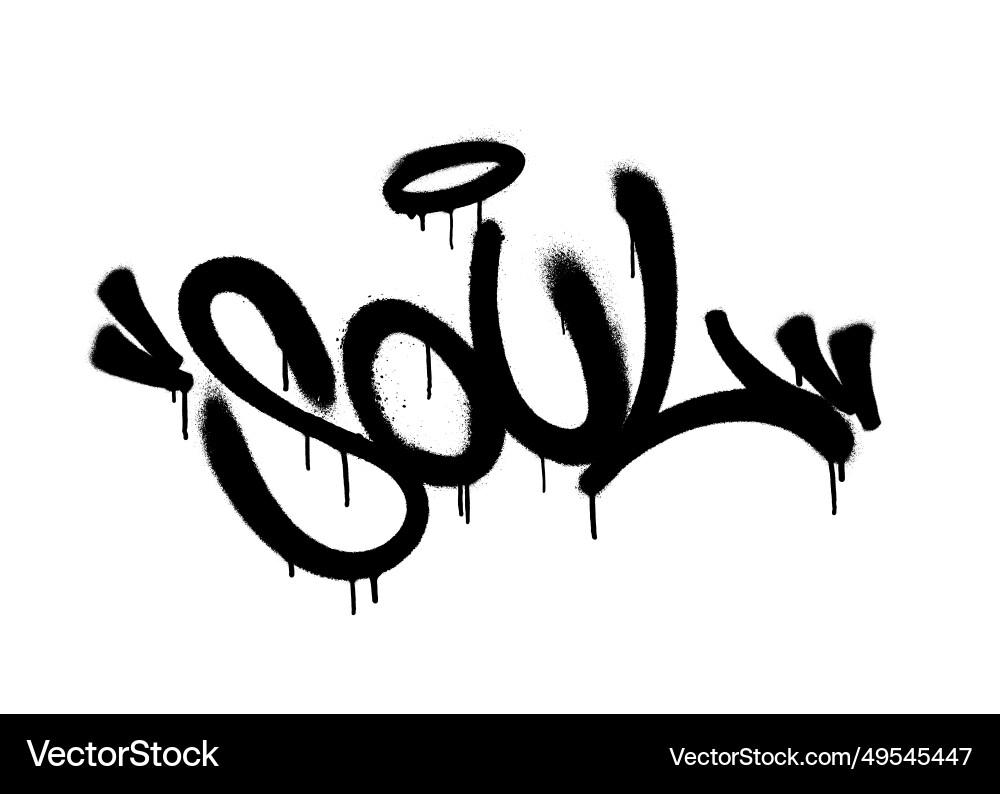 Sprayed soul font graffiti with overspray in black