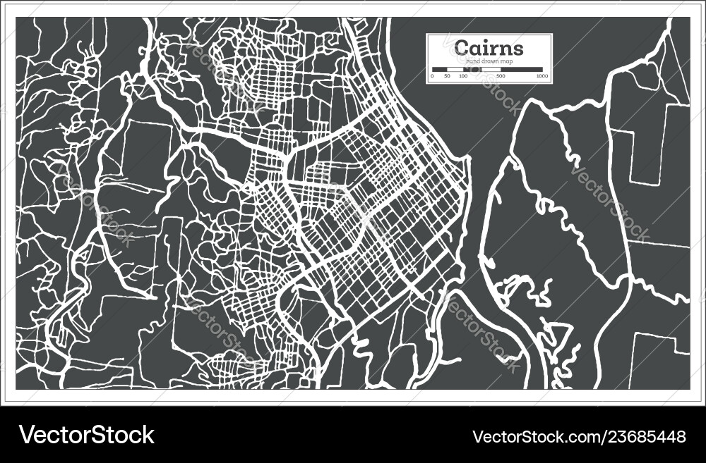 Cairns City Map - Retro Outline Royalty Free Vector Image