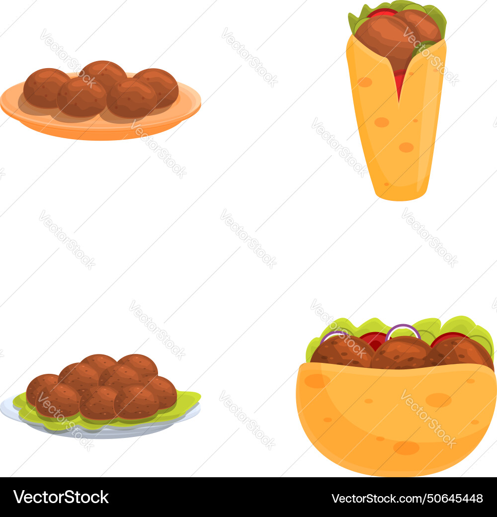 Falafel icons set cartoon fresh Royalty Free Vector Image