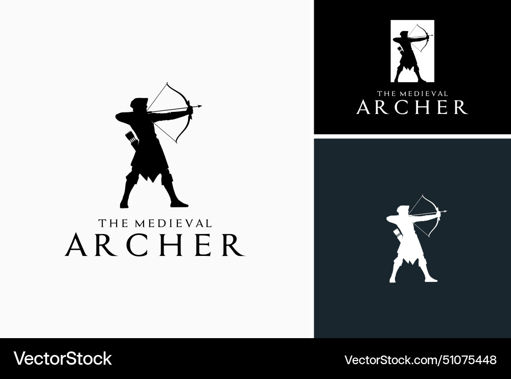 Medieval archer warrior knight with arrow bow logo