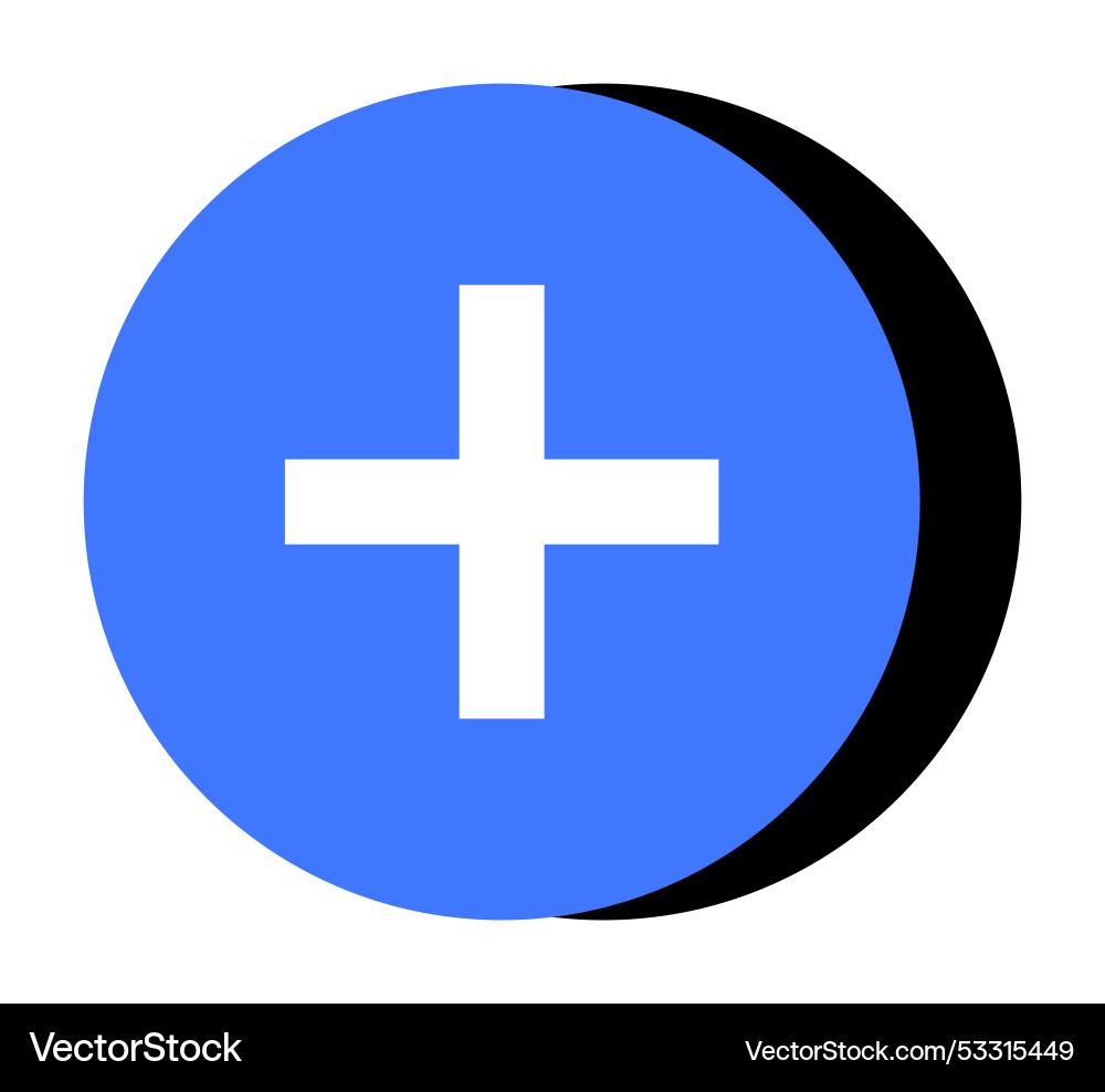 Blue circle with white plus sign on dark shadow Vector Image