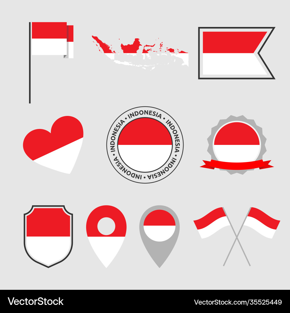 Indonesia flag icon set republic Royalty Free Vector Image