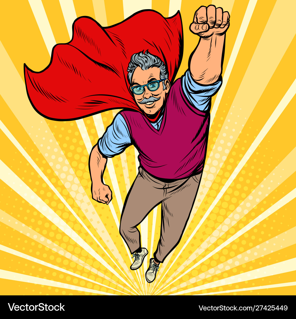 Man retired superhero health and longevity Vector Image