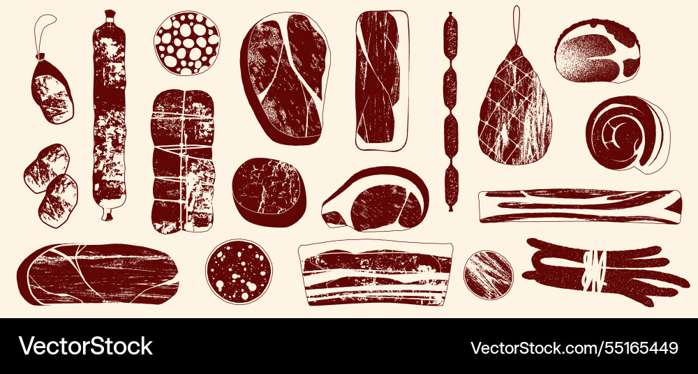 Meat products sketch hand drawn butcher beef Vector Image