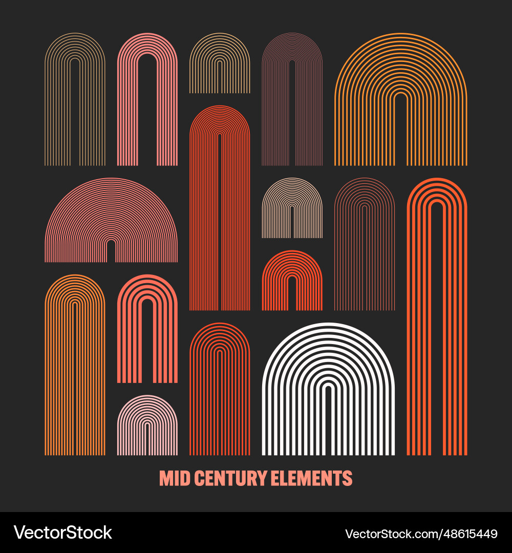 Mid century arch elements modern geometric shapes Vector Image
