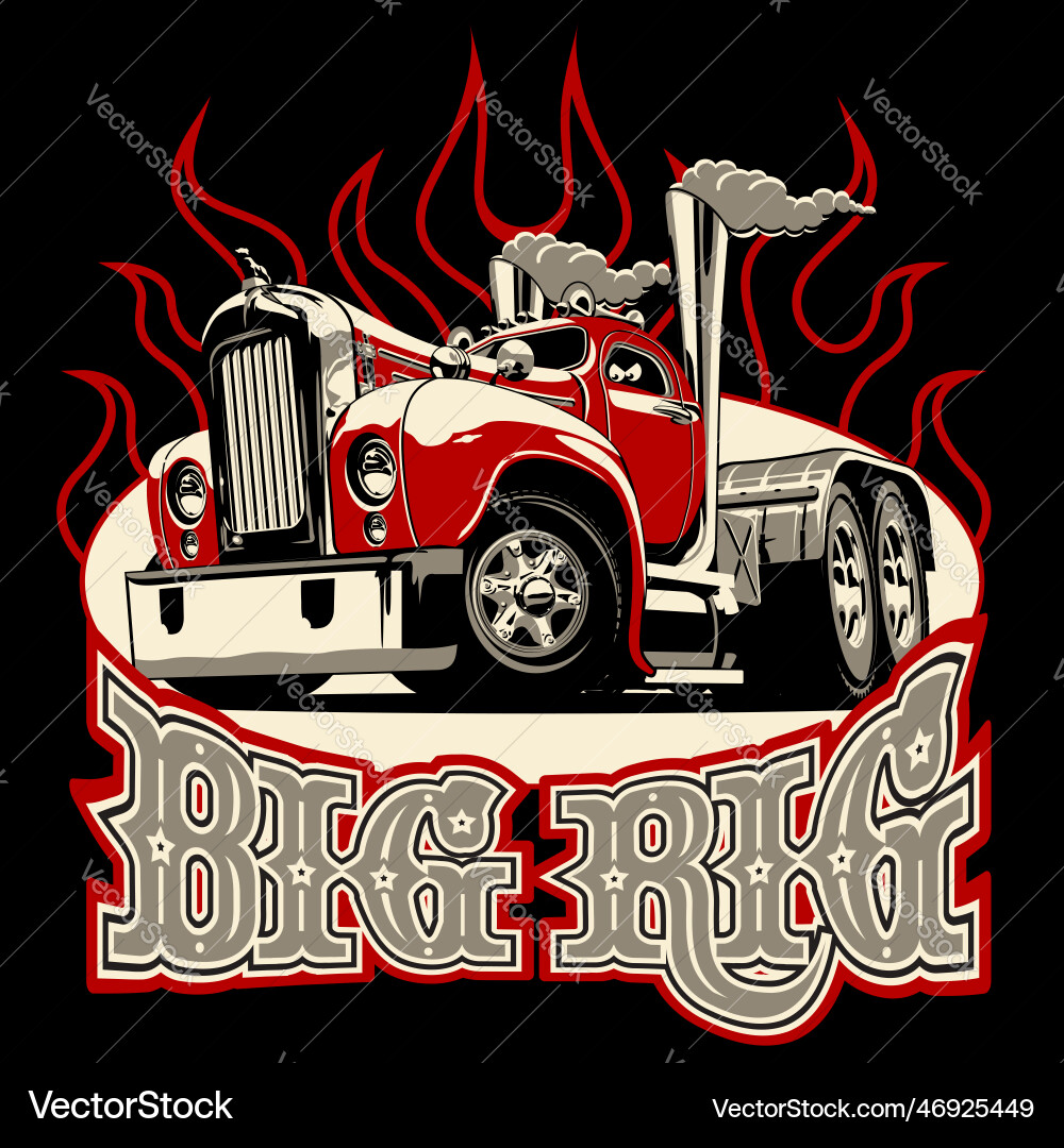 Retro Semi Truck with Flame Details Royalty Free Vector