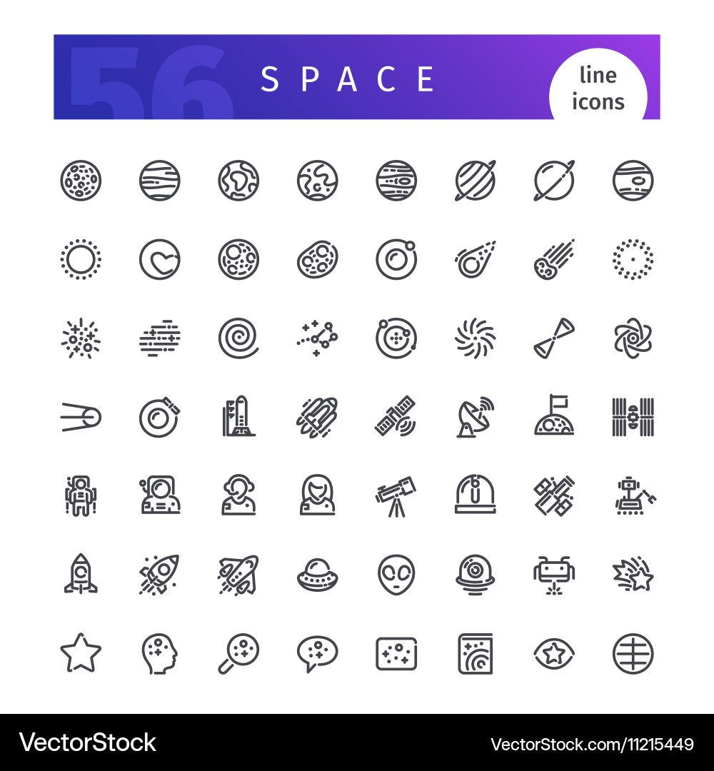 Space line icons set Royalty Free Vector Image