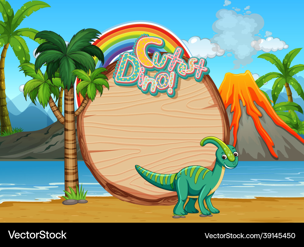 Beach scene with empty board template and cute Vector Image