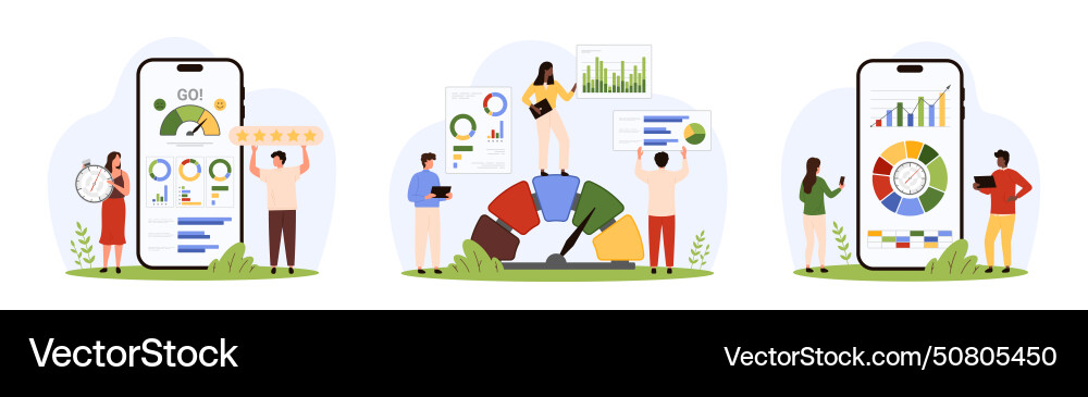 Data chart analysis on dashboard of mobile app set