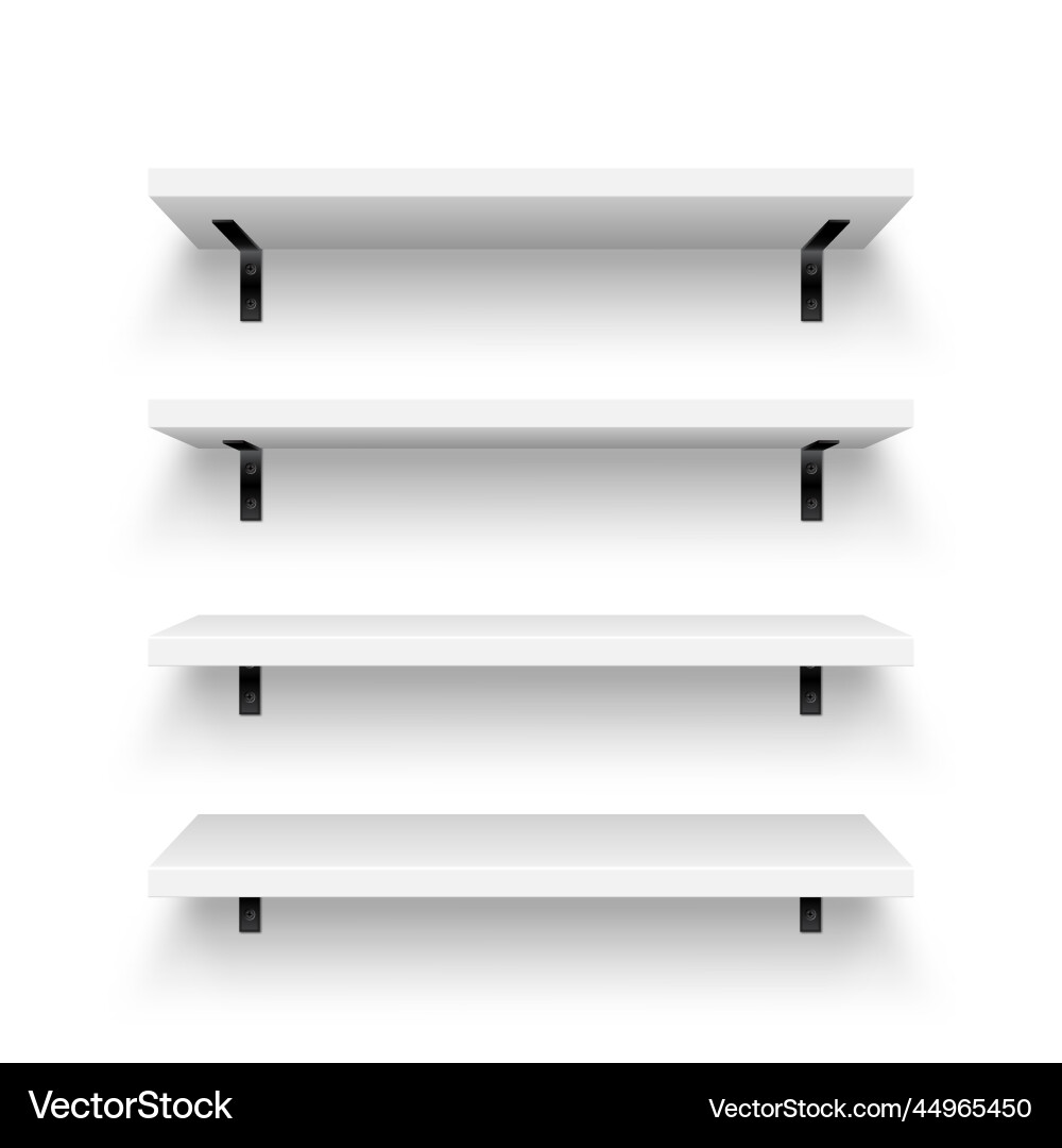 Realistic white store shelves with wall mount Vector Image