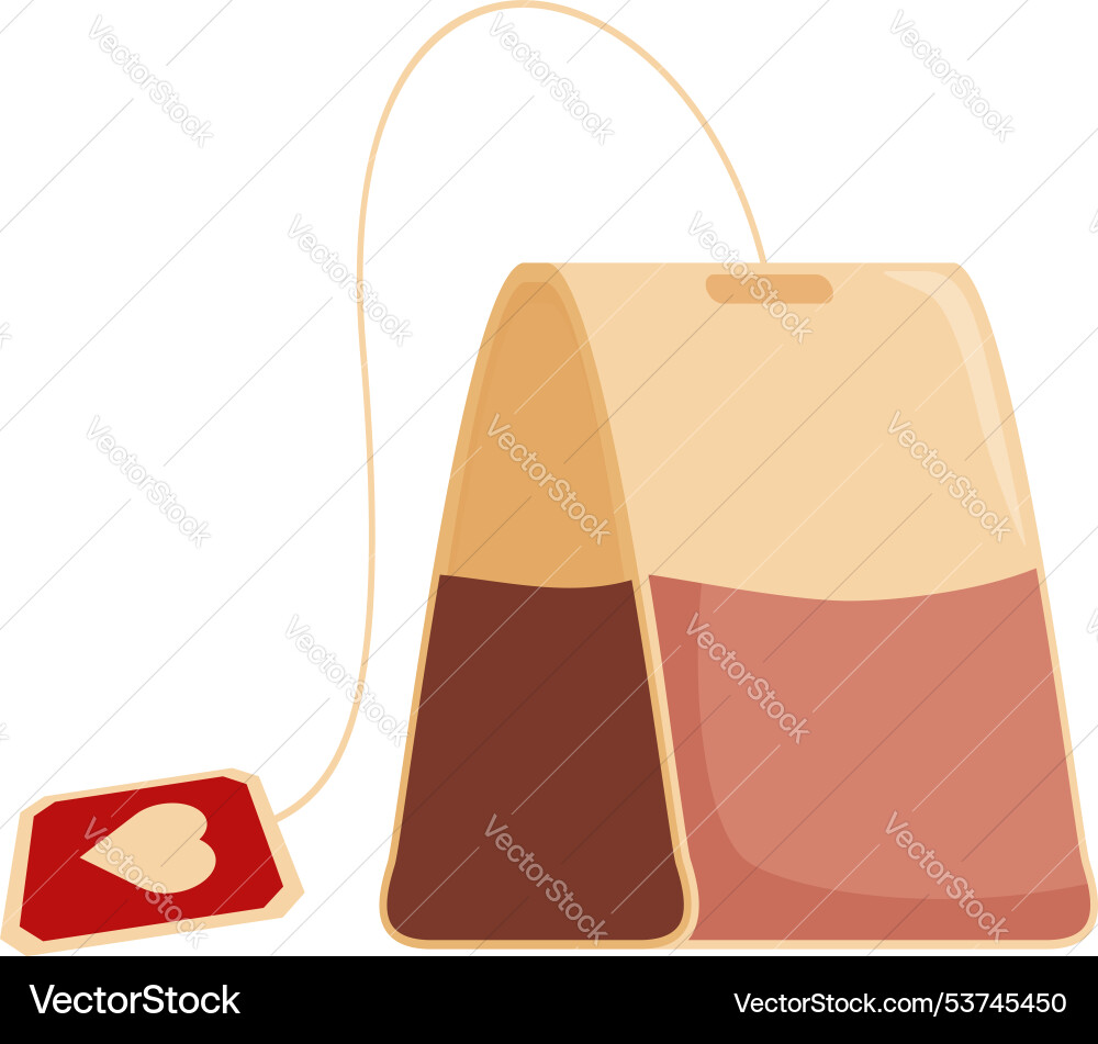 Teebeutel mit rotem Herz-Tag hängend auf Saite Vektorbild