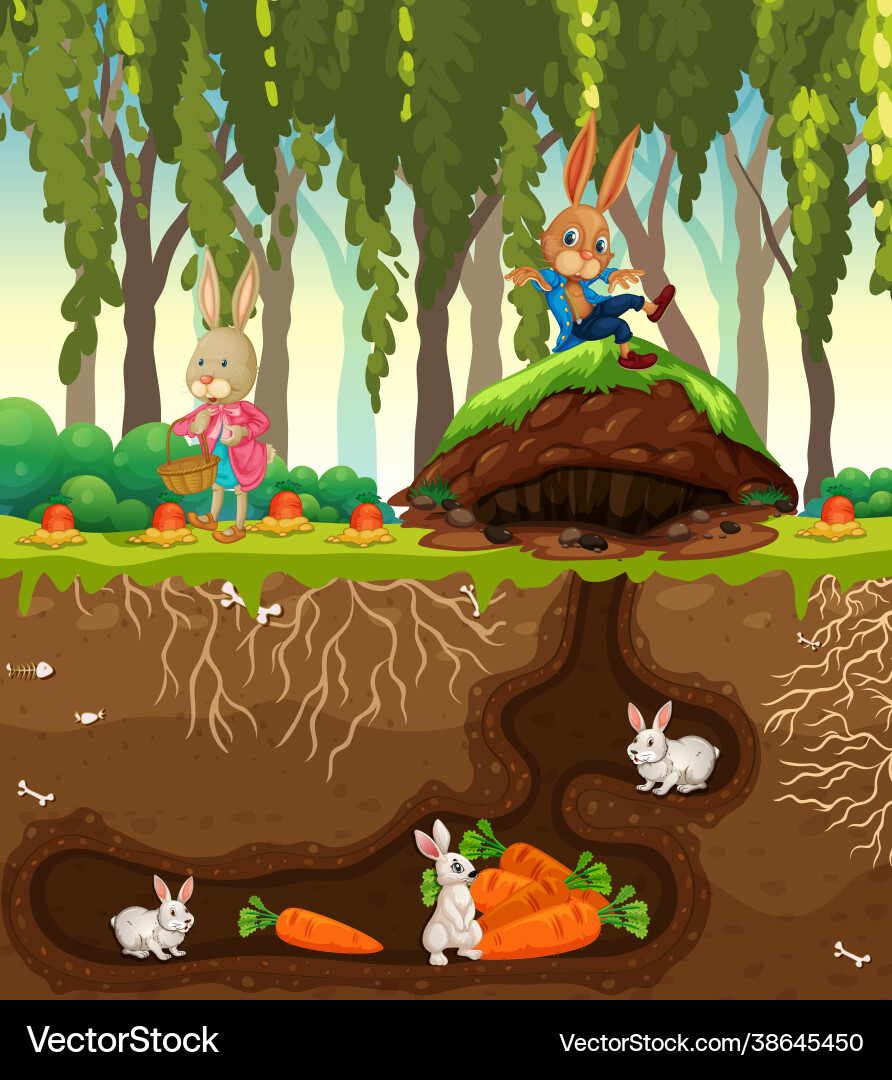 Underground rabbit hole with ground surface Vector Image