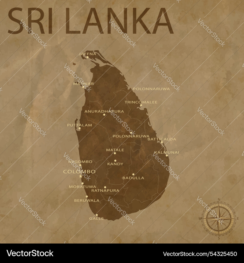 Vintage sri lanka map with regions borders Vector Image