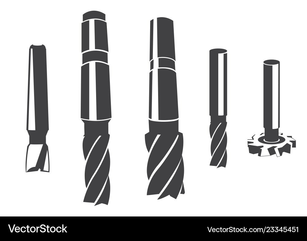 A set of various cylindrical milling cutter Vector Image