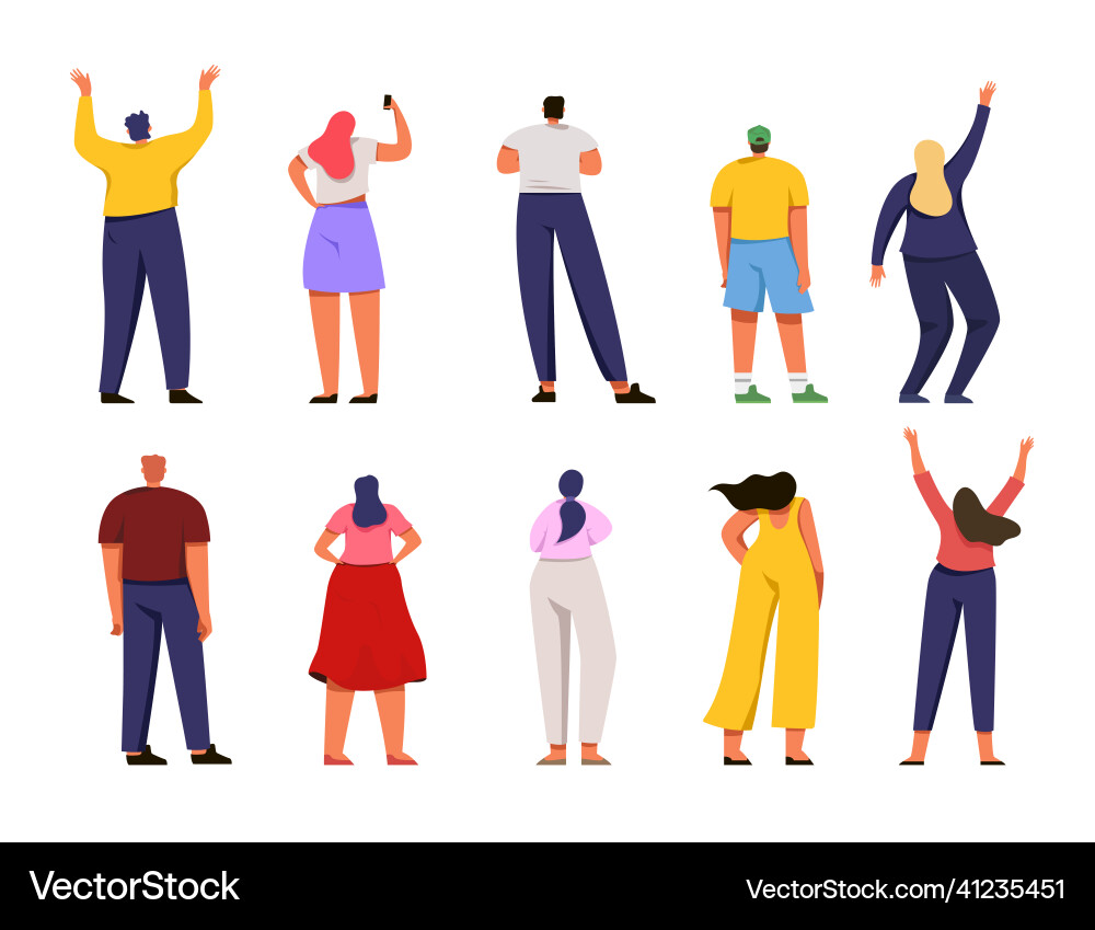 Back view of different people set Royalty Free Vector Image