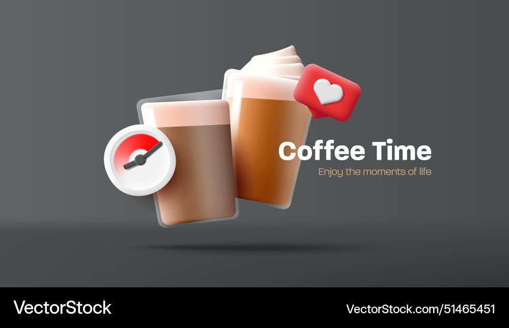 Coffee time banner with 3d render cappuccino Vector Image
