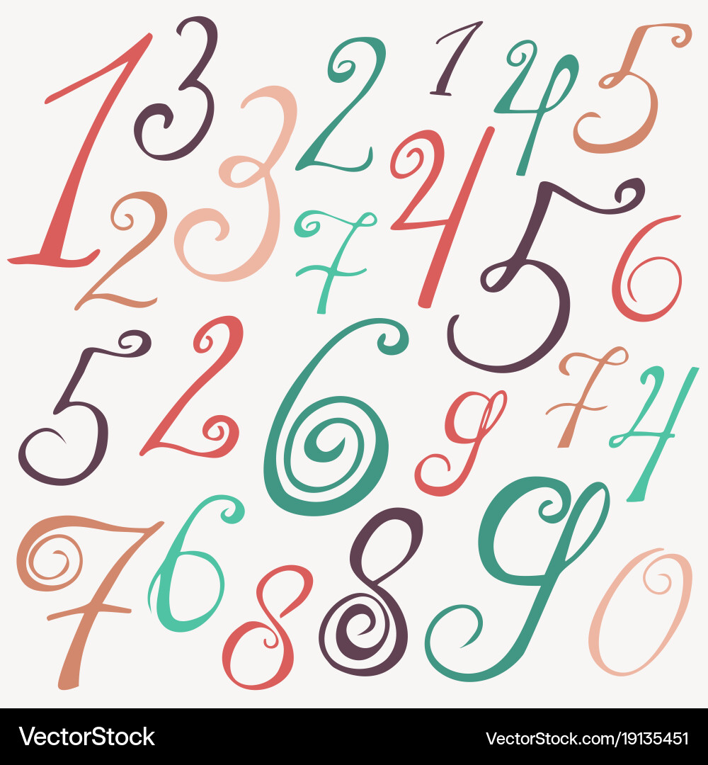 Hand drawn numbers sketch Royalty Free Vector Image