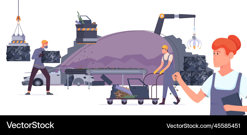 Metal recycling site composition Royalty Free Vector Image