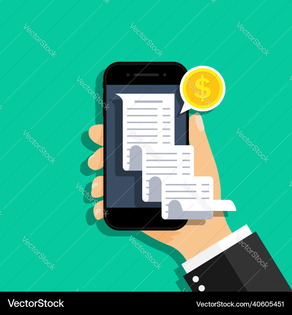 Receipt bill in mobile phone invoice from online Vector Image