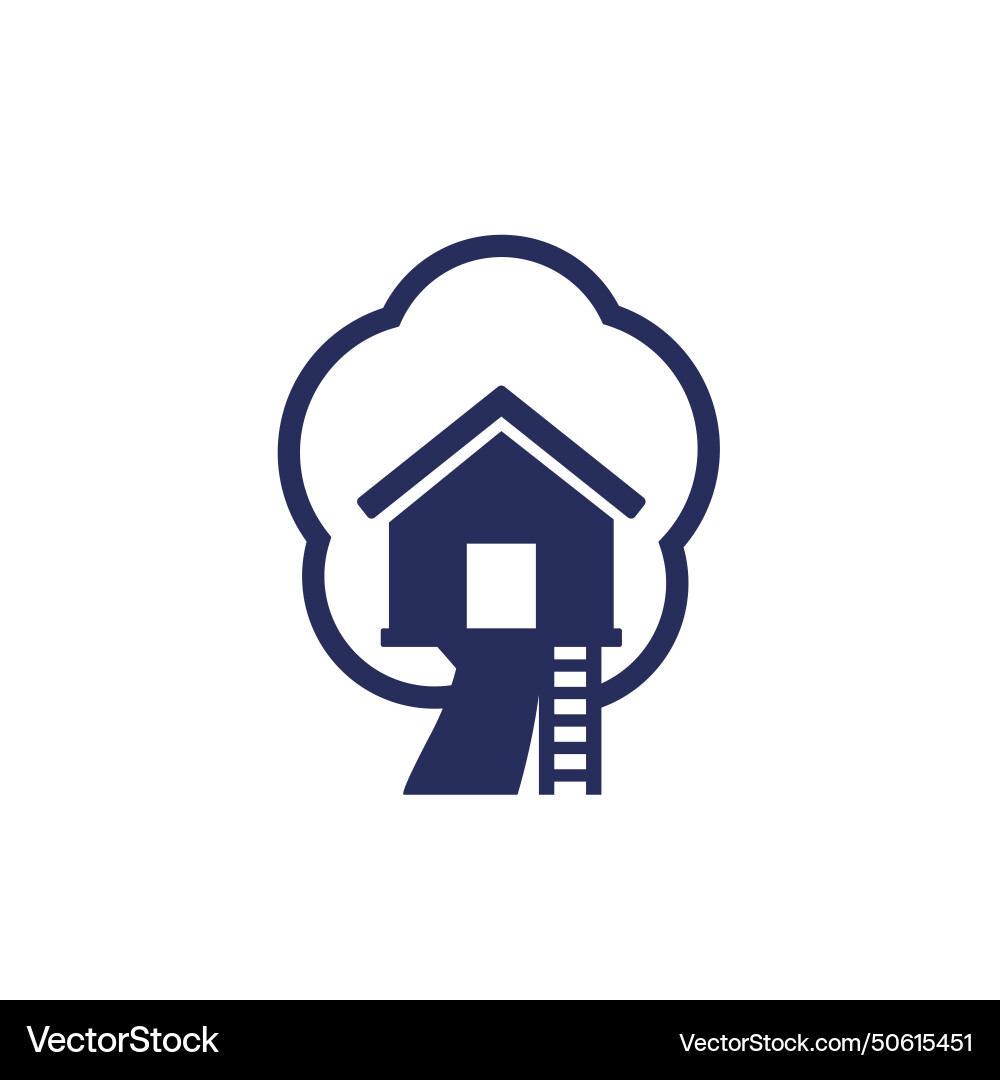 Treehouse icon on white cabin a tree Royalty Free Vector