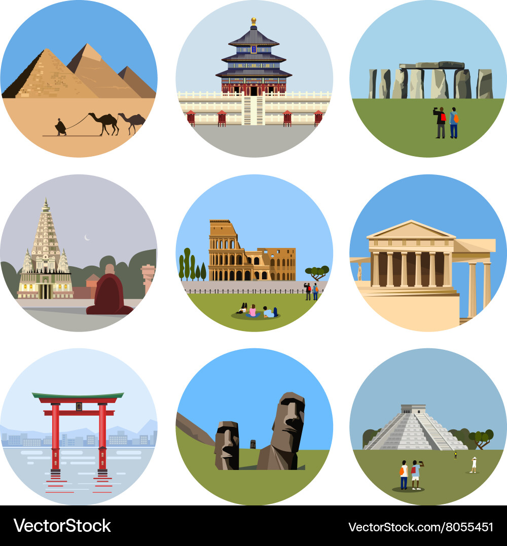 World Monuments Icon Set Royalty Free Vector Image