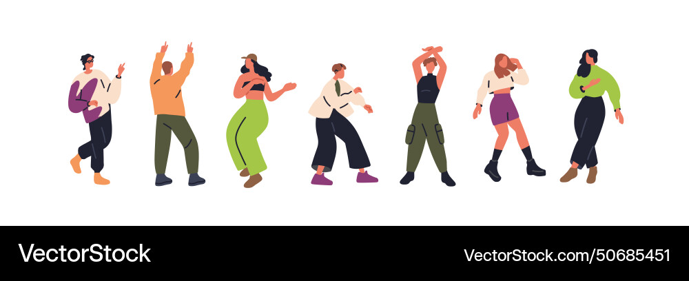 Young dancing characters set happy cool men Vector Image