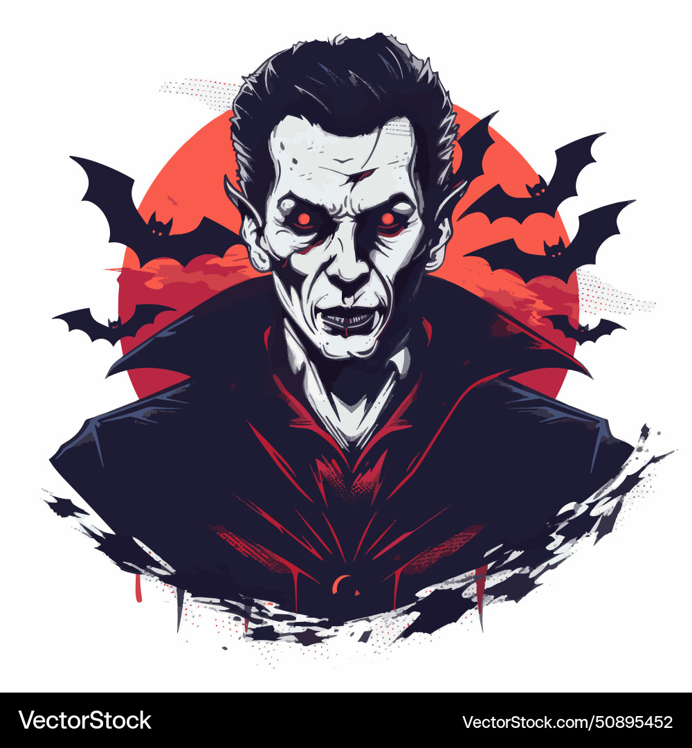 Funny fangs minimalist vampire with bat Royalty Free Vector