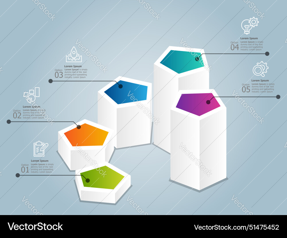 Horizontal infographics hexagon isometric 5 steps Vector Image