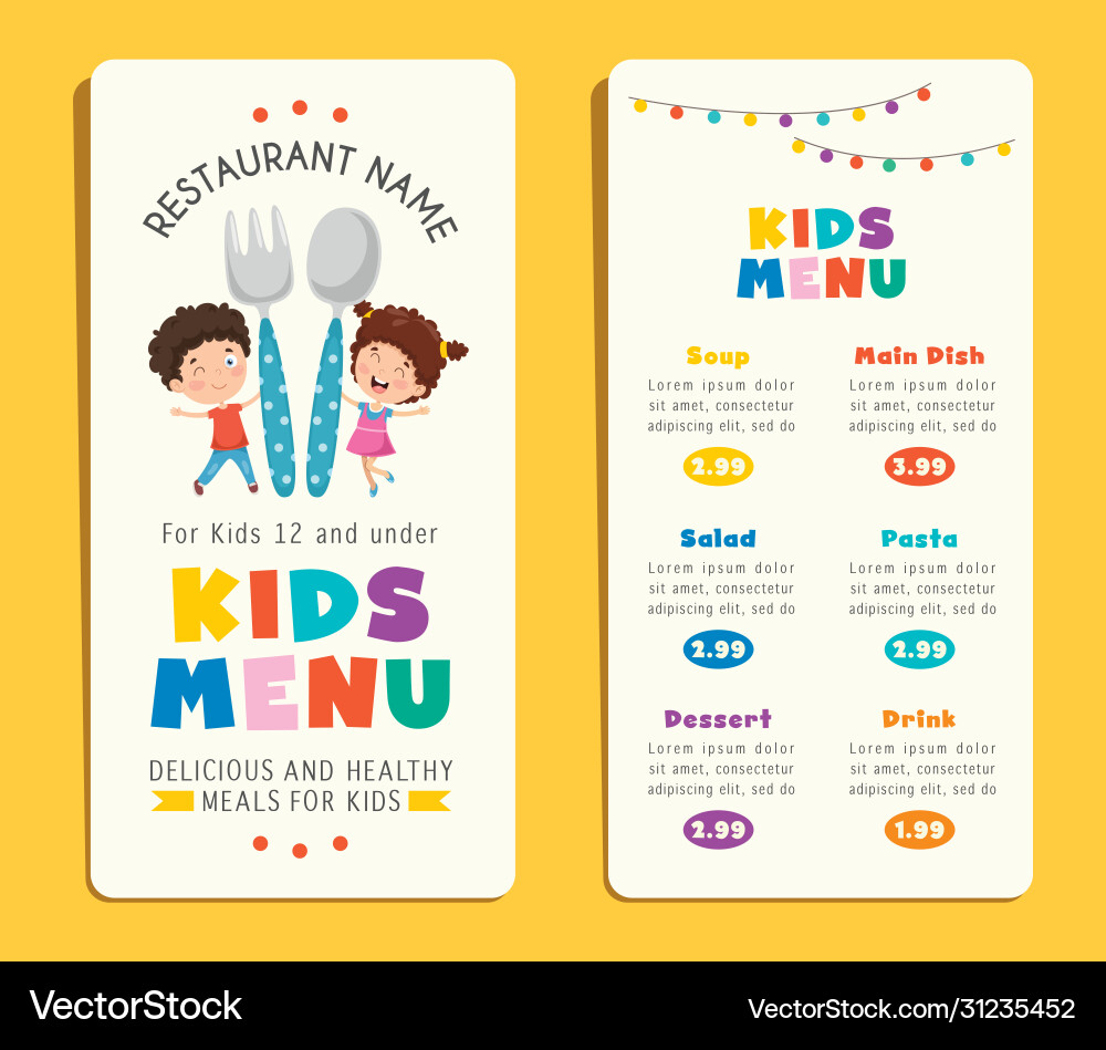 Kids meal menu template Royalty Free Vector Image