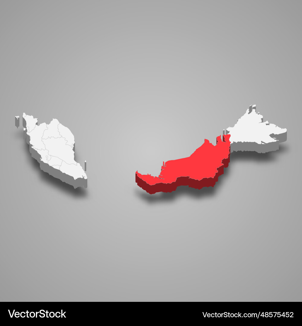 Sarawak state location within malaysia 3d map Vector Image