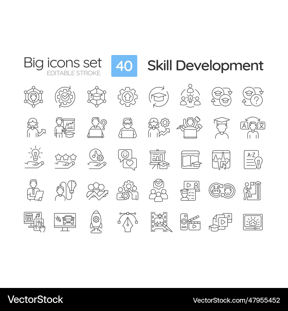 Skill development linear icons set Royalty Free Vector Image Skill development linear icons set Royalty Free Vector Image