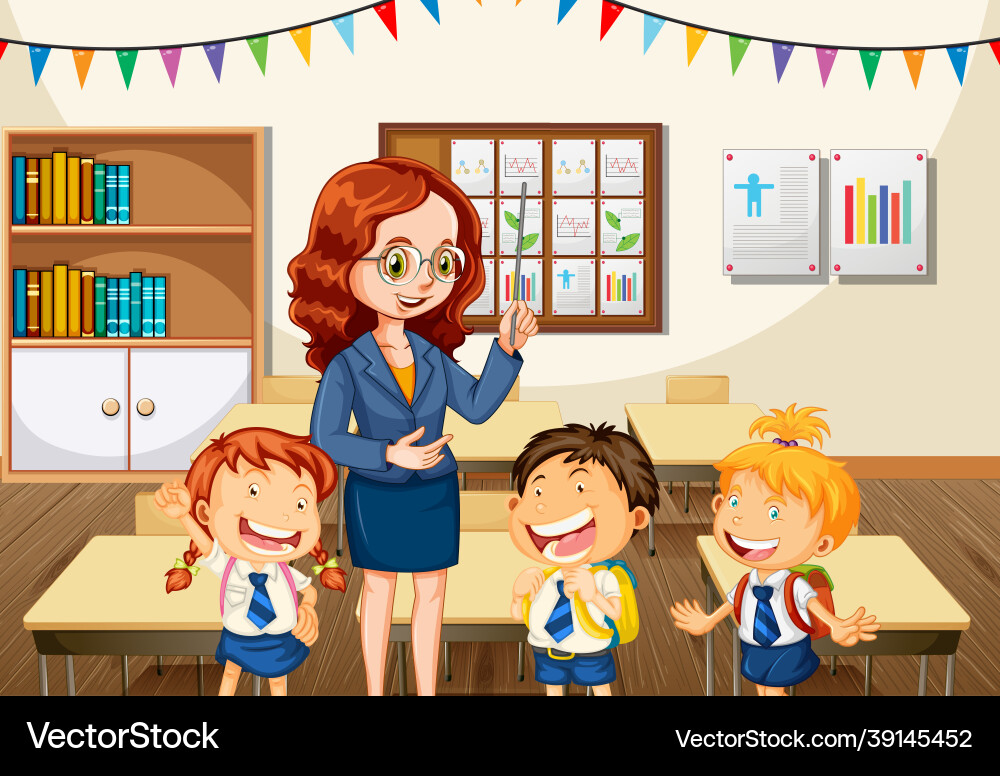Teacher Leading Students in Classroom Royalty Free Vector