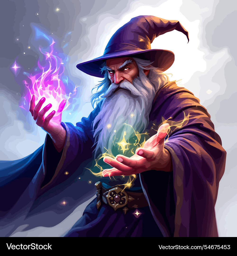 A wizard holding magic wand with his hand Vector Image