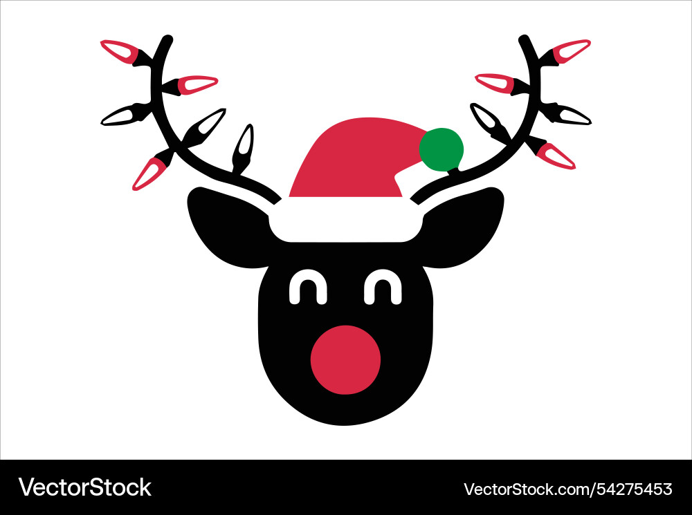 Cute reindeer with santa hat and bow Royalty Free Vector