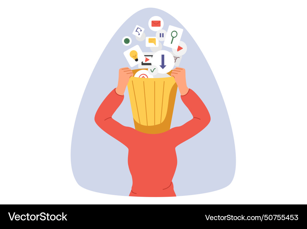 Garbage clogging modern woman brain from Vector Image