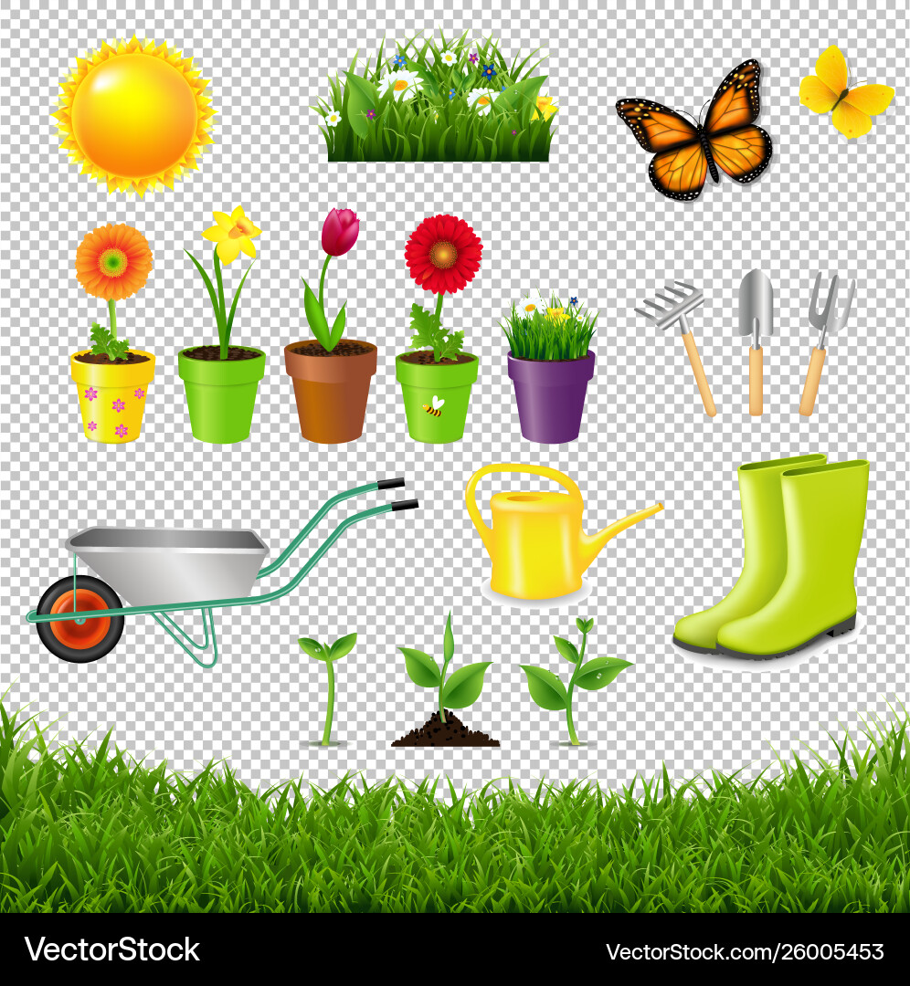 Gardening tools isolated transparent background Vector Image