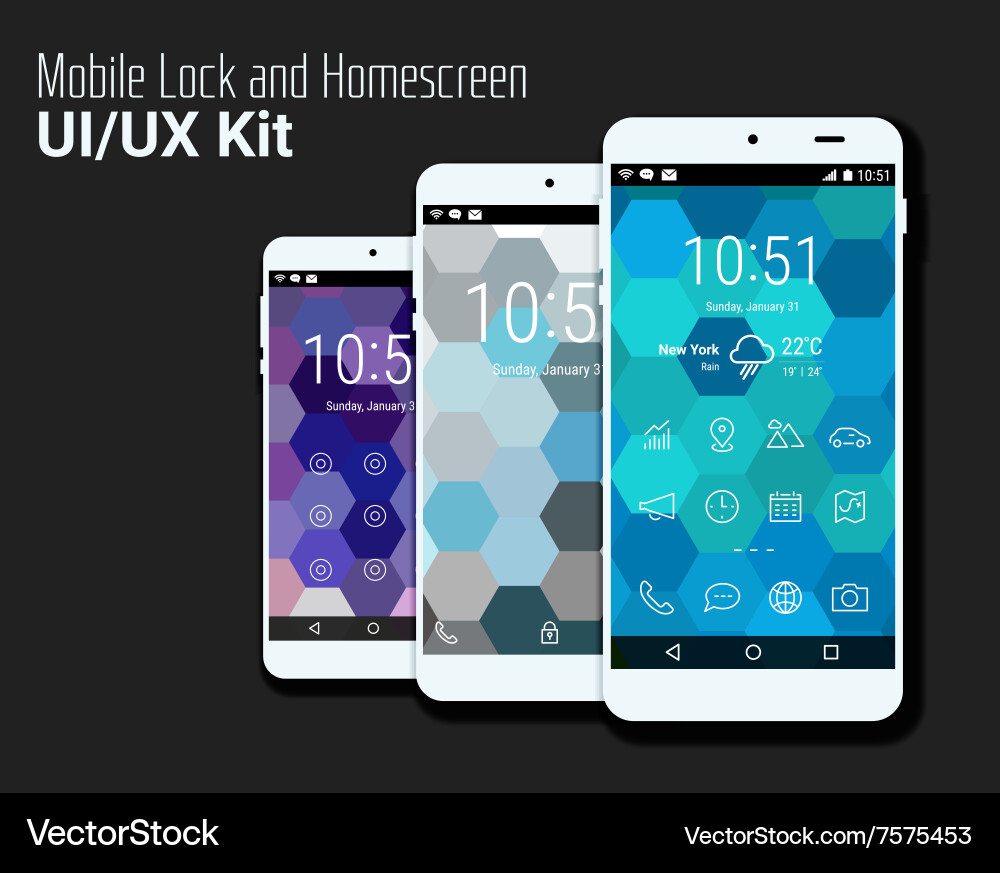 Hexagonal geometric ui screens mockup kit Vector Image