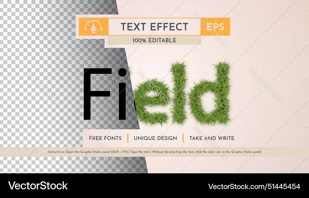 Field grass text effect graphic style mockup Vector Image